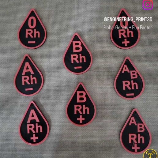 🩸 A Rh - blood type keychain・Arquivo STL para Impressão 3D・Cults