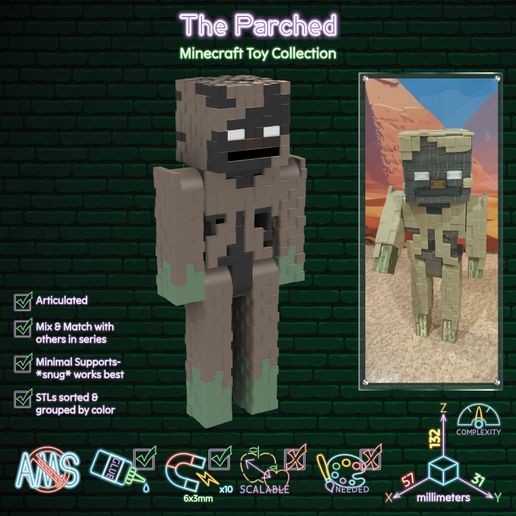 🗿 Minecraft Toy Collection- The Parched・ STL File for 3D printing・Cults