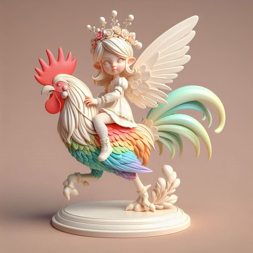 🧚 893 Fairy Rider - 3D-Printed Statue of Fairy on Rooster, Halloween ...