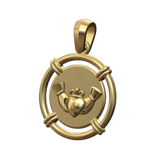 😇 Linked wire halo Claddagh heart crown coin pendant with bail 3d print ...