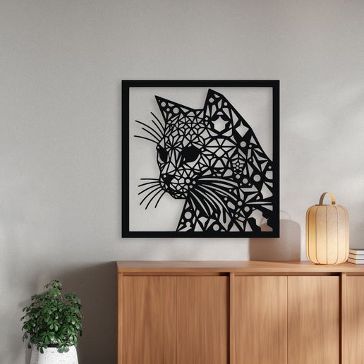 🐱 Geometric Cat Wall Art・ 3D File for 3D printing and CNC machining ...