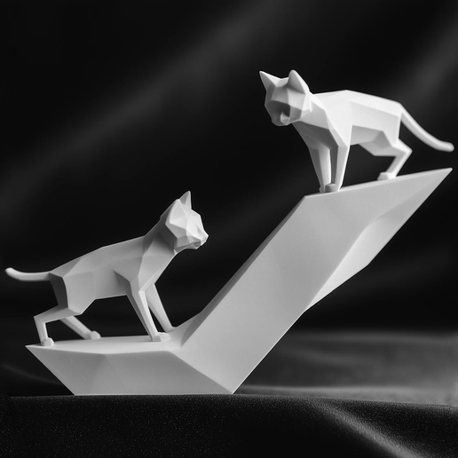 🗿 Playing Cats Sculpture - A Minimalist Tribute to Feline Grace・Free ...