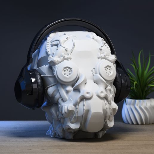 STL file Cyborg Skull Headphone Holder, Gaming Accessories, Desktop ...