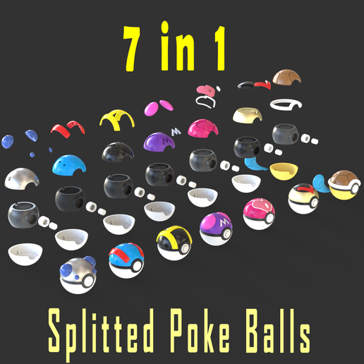 🐉 7 in 1 Splitted Pokeballs・ 3D File for 3D printing・Cults