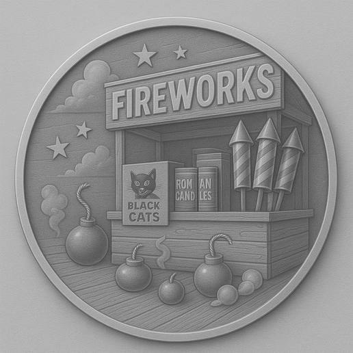 🎆 fireworks stand coin token wall art・ STL File for 3D printing・Cults