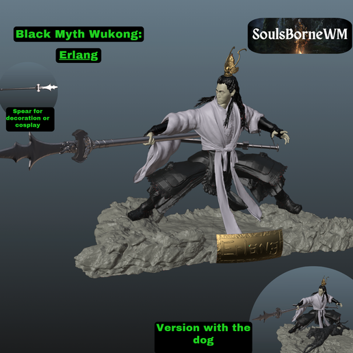 🐕 Erlang - Black Myth Wukong 2 versions and Dog・ STL File for 3D ...