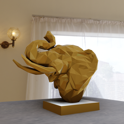 STL file Elephant bust low poly trunk raised geometrical stl 3d print 🐘 ...