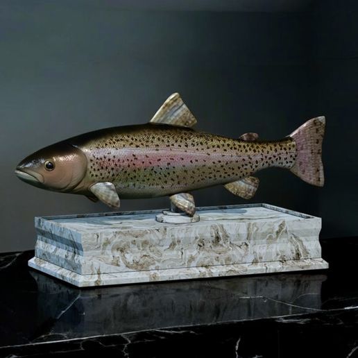 STL file fish sculpture of a rainbow trout / Oncorhynchus mykiss with storage space / for 3d ...