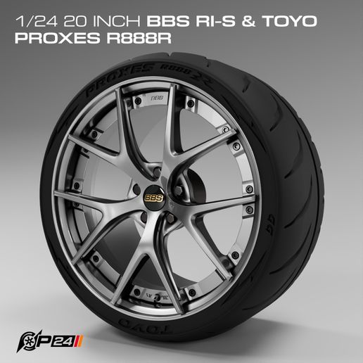 🛞 1/24 20 INCH BBS RI-S & TOYO PROXES R888R・ STL File for 3D printing・Cults
