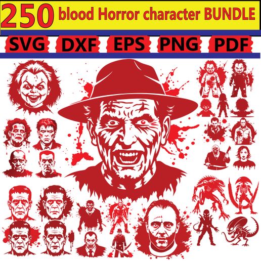 🩸 250 blood horror character bundles svg, dxf, eps, png, pdf, file・ 3D ...