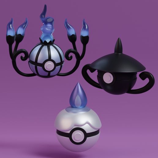 STL file Pokemon Litwick Lampent Chandelure Pokeball 🐉 ・3D printable ...