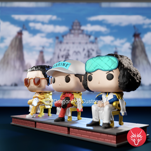 🛃 Kizaru, Akainu, Aokiji Marines in Chairs Customs Funko Pop・ STL File ...