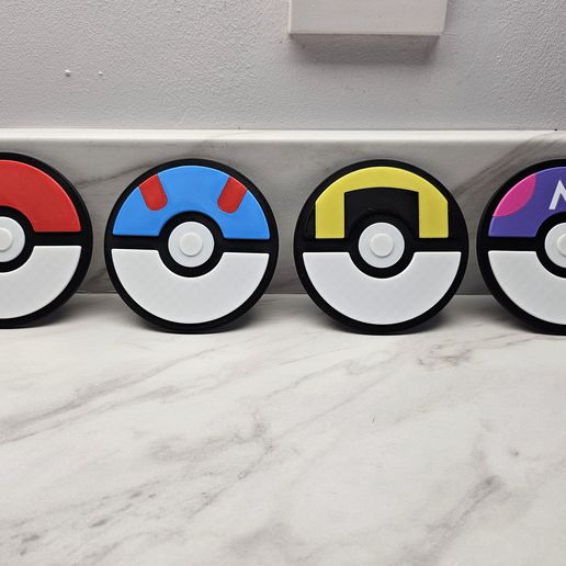 🐉 Pokéball Coaster Set – 4 Iconic Designs・ 3MF File for 3D printing・Cults