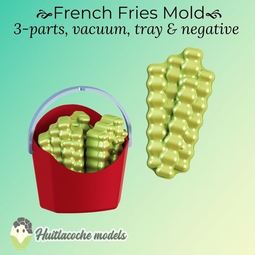 🍟 French fries mold: 3-parts mold, tray, vacuum forming, negative・ STL ...