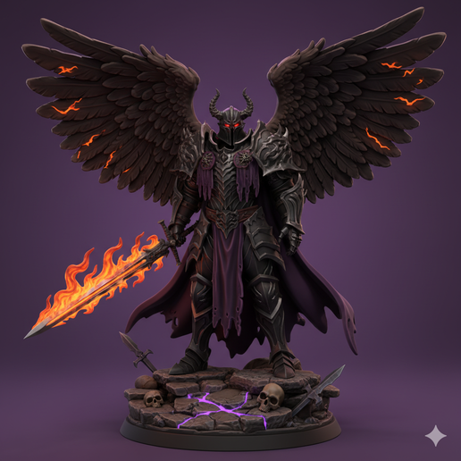 🎲 Single STL Winged Cult Champion Miniature with Fiery Blade - Dark ...