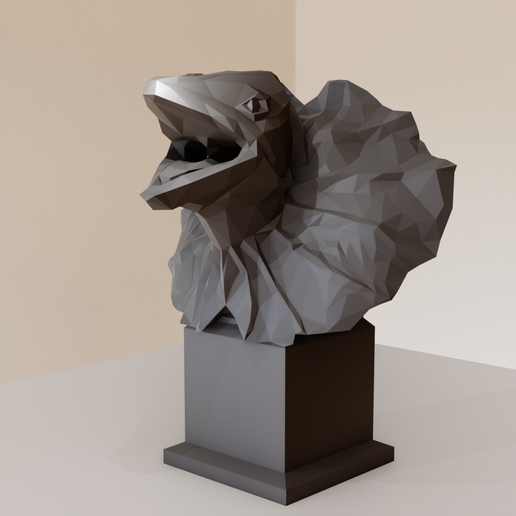 🦎 frilled necked lizard head bust mouth open low poly stl・Archivo STL para Impresión 3D・Cults