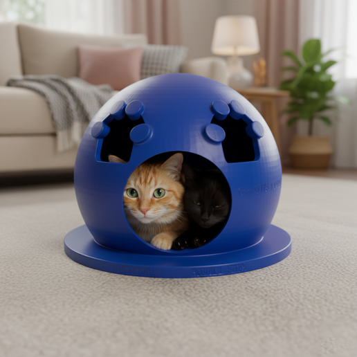 🟣 Circle Cat Home | Modern Round Cat House | Cozy Pet Shelter STL・ STL ...