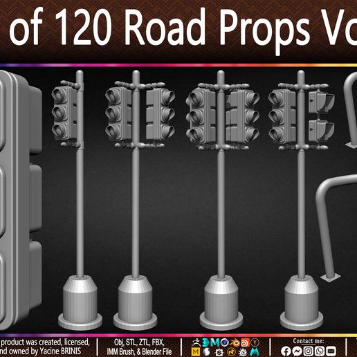 🛣️ Pack of 120 Road Props Volume 01・ 3D File for 3D printing・Cults
