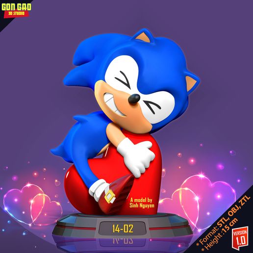 3D file Kid Sonic holds red heart 💜 ・Design to download and 3D print・Cults