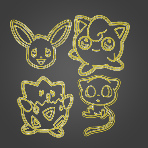 🐉 Mew, Togepi, Jigglypuff and Eevee Cutters・Archivo STL para Impresión ...