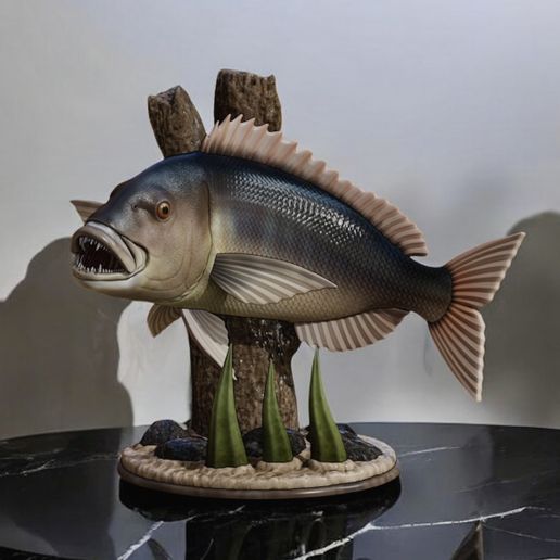 STL file fish Common dentex / dentex dentex fish in motion sculpture ...
