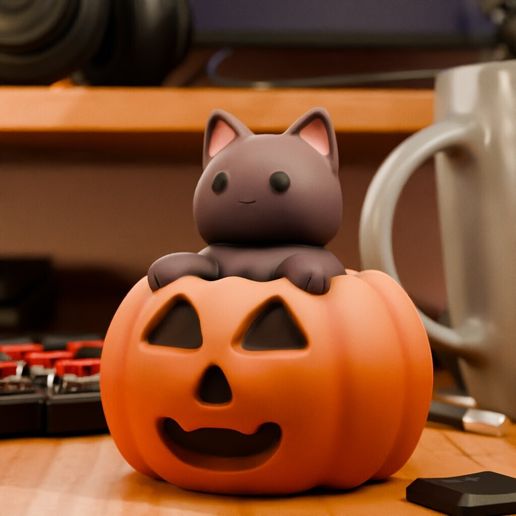 Free STL file Halloween Cat in Pumpkin 🎃 ・3D printing design to ...