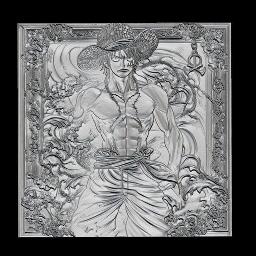 🎨 Luffy Floral 3D Relief・ STL File for 3D printing and CNC machining - Laser cutting・Cults