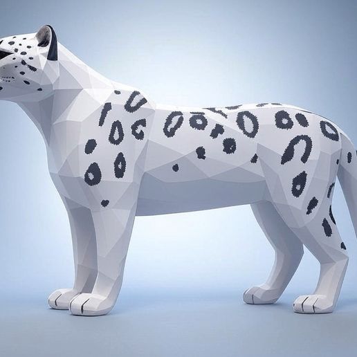 🌨️ Snow leopard low poly・Free STL File for 3D printing・Cults