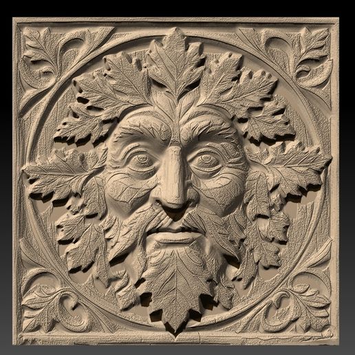 STL file "Green Man Leafy Face Relief - 3D Model for CNC and 3D ...