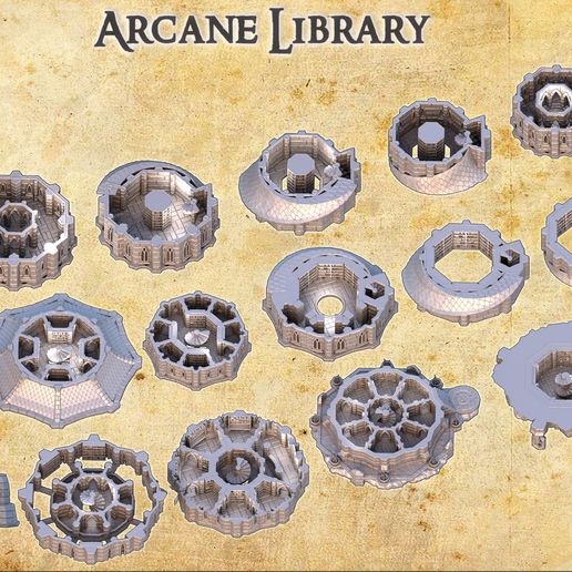 🎲 Arcane Library 28 mm Tabletop Terrain・ STL File for 3D printing・Cults