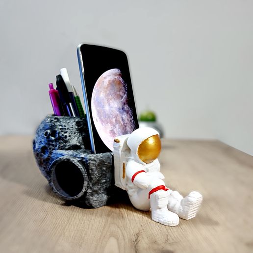 🧑‍🚀 ASTRONAUT MOON PHONE AMPLIFIER - ORGANIZER PENCIL HOLDER・ STL File ...