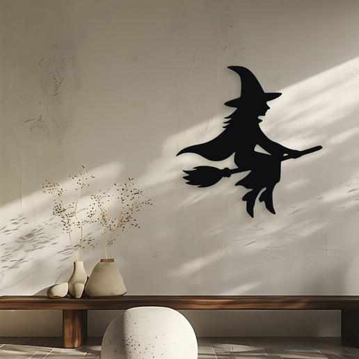 🧙‍♀️ Flying Witch Wall Decor Silhouette・Free 3D File for 3D printing・Cults
