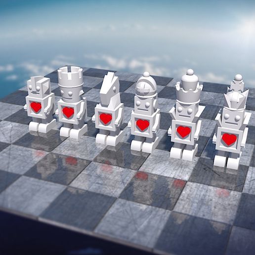 🤖 Bot Chess Set white #Chess・Free STL File for ・Cults