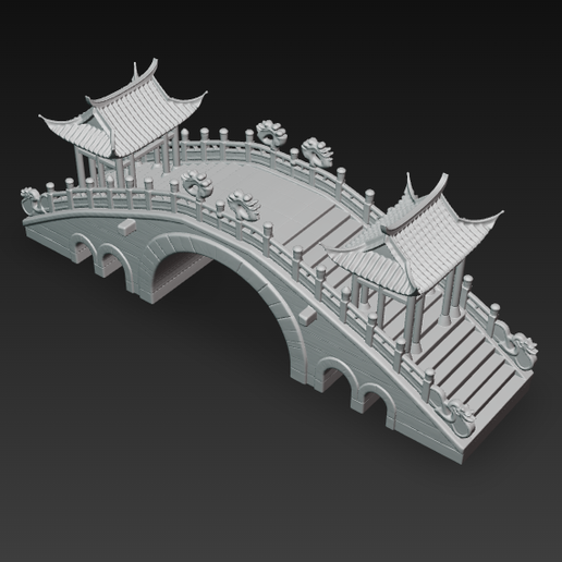 🐉 Imperial Dragon Stone Bridge 3D Model | Twin Pavilion Archway・ STL ...