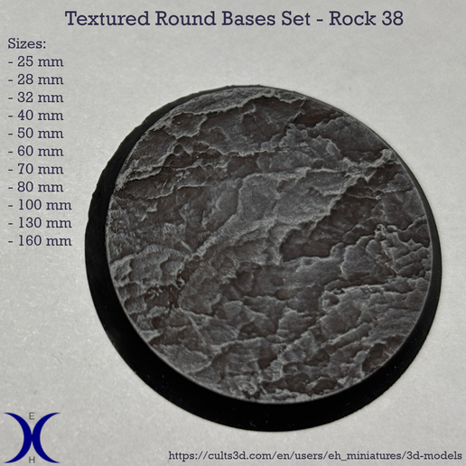 🪨 Round Bases Set – Rock 38 Texture (25–160mm) | Perfect for Tabletop ...