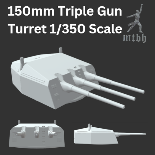 OBJ file German 150mm Triple Gun Turret 1/350 Scale 🔫 ・Template to ...