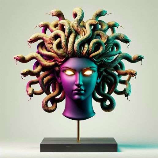 🎨 1685 Color 3D Model of a Beautiful Gorgon with Snake Hair and Glowing ...