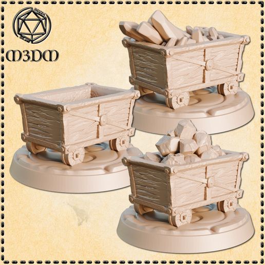 🦸 Mining Carts (3 Versions)・ STL File for 3D printing・Cults