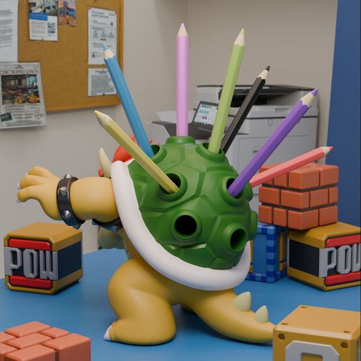 🐢 Bowser Mario Pencil Holder・ 3MF File for 3D printing・Cults