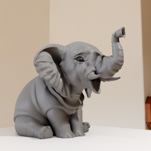 STL file baby elephant sitting trunk up stl 👶 ・3D printable model to ...