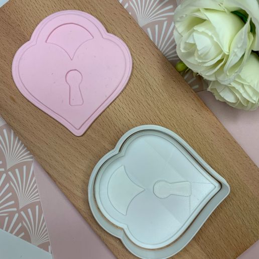 Archivo STL Heart Lock Cookie Cutter And Stamp 💜 ・Diseño para descargar ...