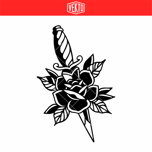🗡️ Dagger with Flower - Dagger with Flower STL - Tattoo Style Decor ...
