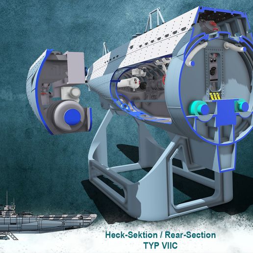 ⛵ Submarine stern section type VII-C・ 3D File for 3D printing・Cults