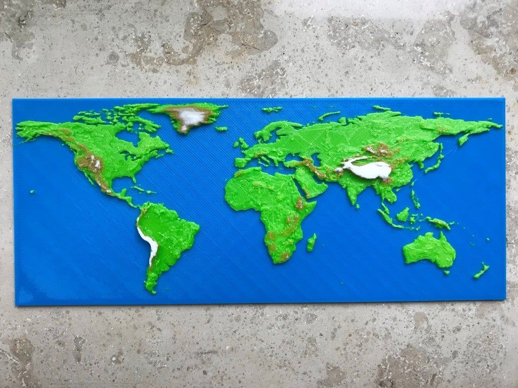 Free STL file Elevation World Map (no multi color printer needed)・3D ...