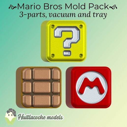 🛀 MARIO BROS MOLD PACK 1: BATH BOMB, SOLID SHAMPOO (3-parts mold, tray ...