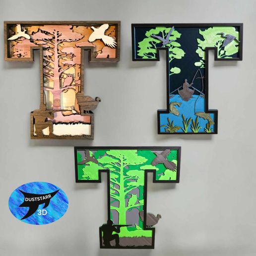 🎨 Multilayer Letter T design for 3D printing & laser cutting – includes ...