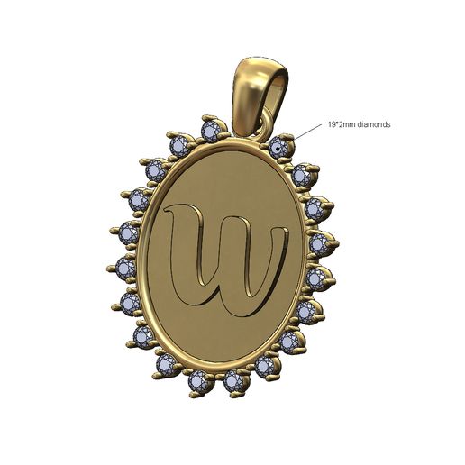 💎 Oval W initial letter diamond pendant charm 3D print model・ STL File ...