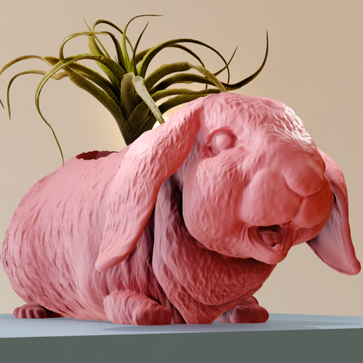 arquivo STL bunny rabbit ears down mouth open planter pot flower vase ...