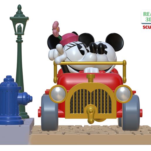 3D file Fanart Vintage Card Mickey Minnie Driving a Car 🚗 ・3D print ...