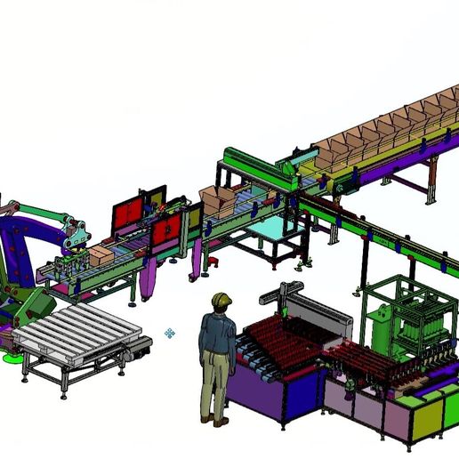 🍾 3D CAD Model Bottle Carton Packing Line with Robotic Sorting ...
